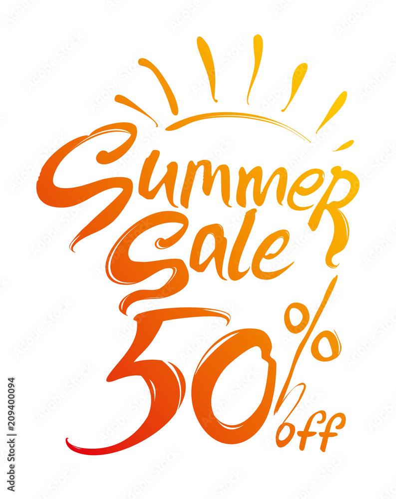 Summer Sale Vector Illustration Discounts 50 Off Hand Lettering