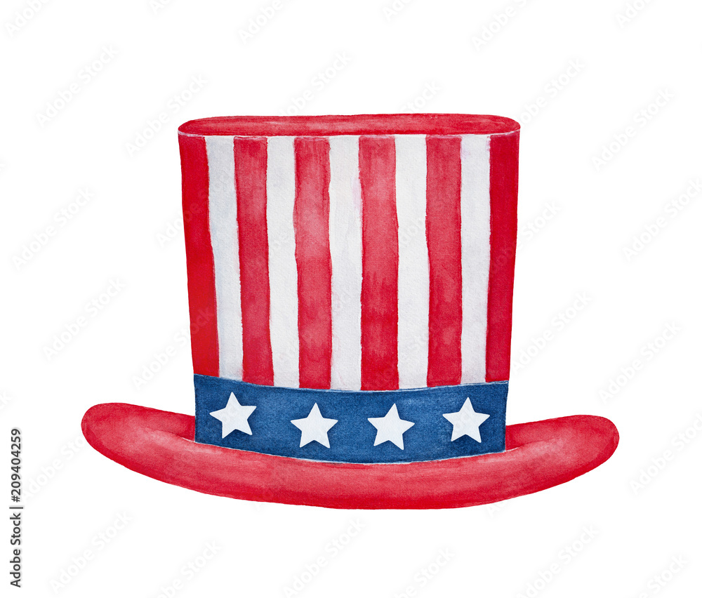 Uncle Sam Hat illustration. One single object. Handdrawn watercolour ...