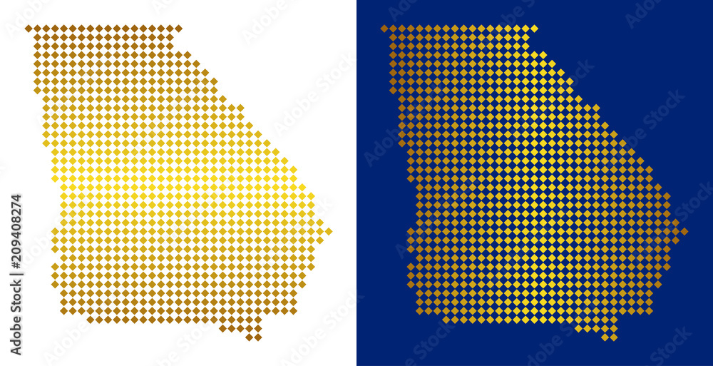 Gold dot American State Georgia map. Vector geographical maps in gold ...