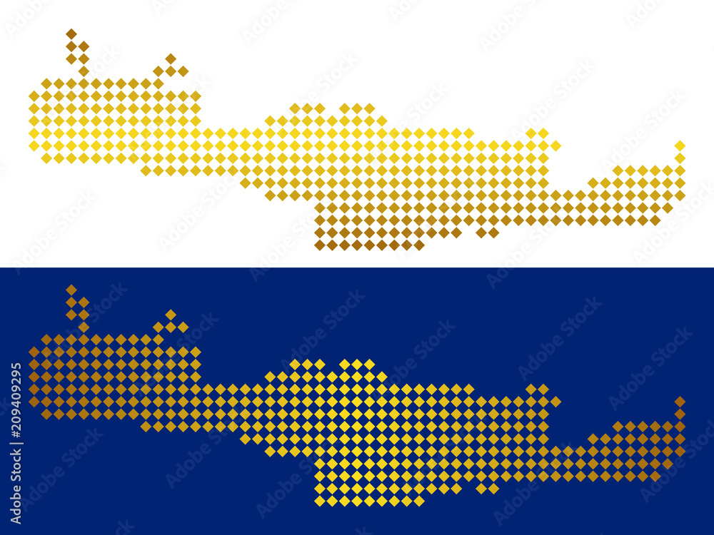 Gold rhombic Crete Island map. Vector territorial maps in shine colors ...