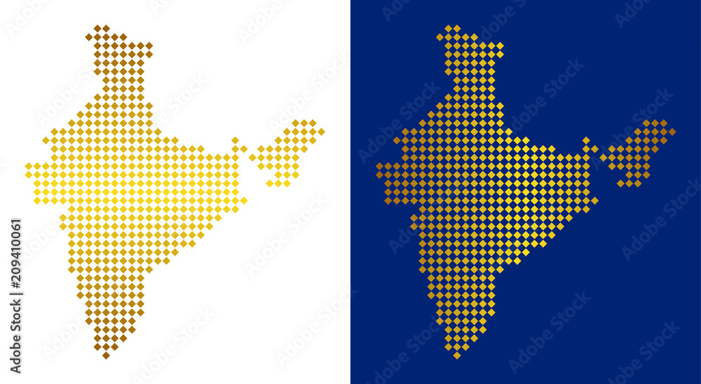 Gold Colored rhombic India map. Vector territory maps in bright colors ...