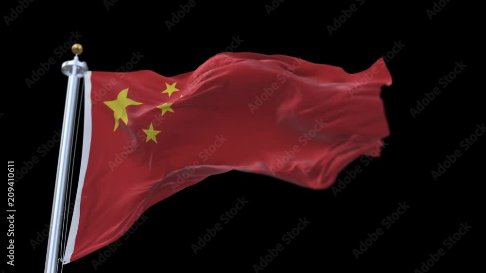 looping flag of Chinese with flagpole waving in wind.A fully digital ...