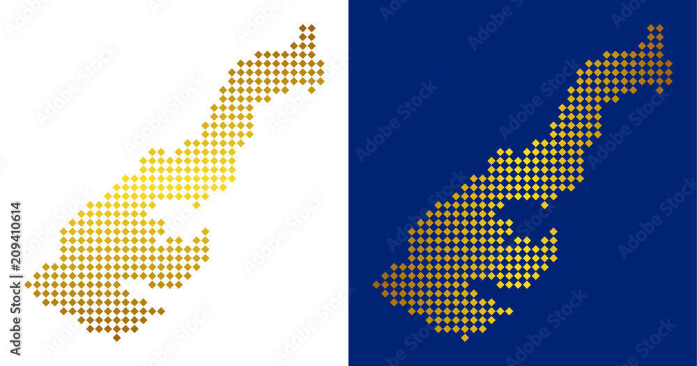 Gold Colored rhombic Monaco map. Vector territorial maps in shiny ...