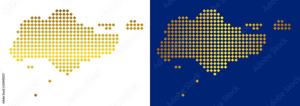 Gold Colored dotted Singapore map. Vector territory maps in yellow ...