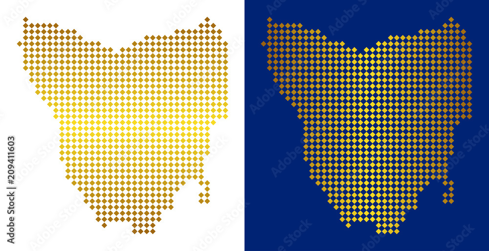 Golden dotted Tasmania Island map. Vector geographical maps in shine ...
