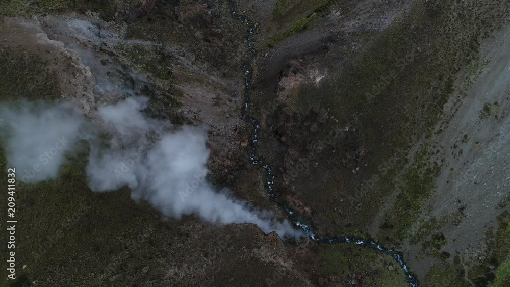 River Covunco valley with geysers at Domuyo volcano surroundings ...