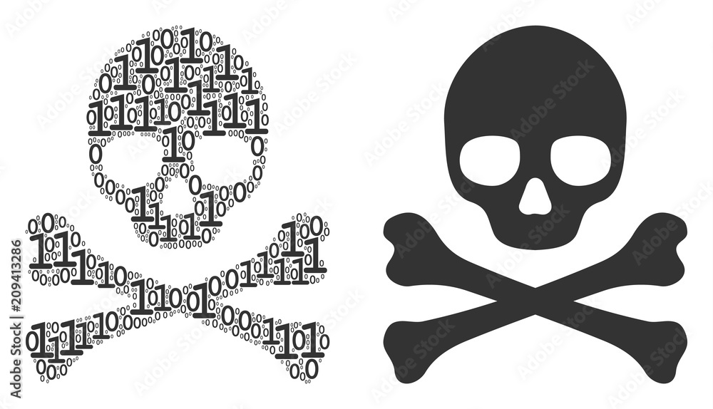 Death skull mosaic icon of zero and null digits in random sizes. Vector ...