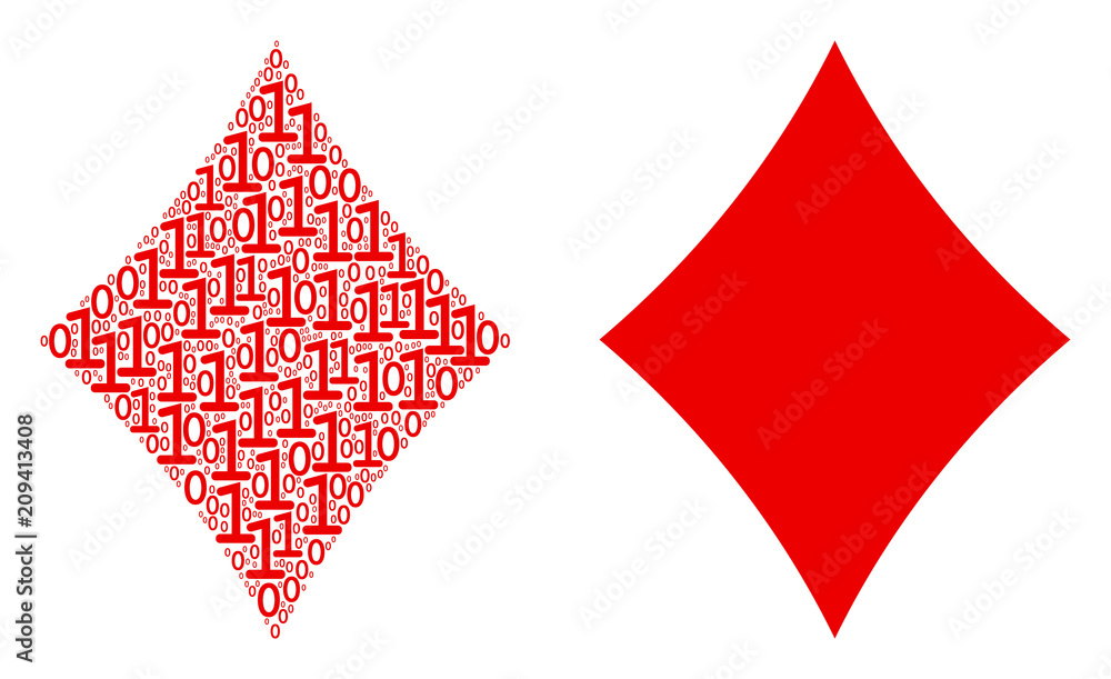 Diamonds suit mosaic icon of zero and null digits in randomized sizes ...