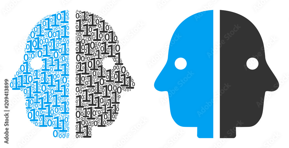 Dual face collage icon of binary digits in different sizes. Vector ...