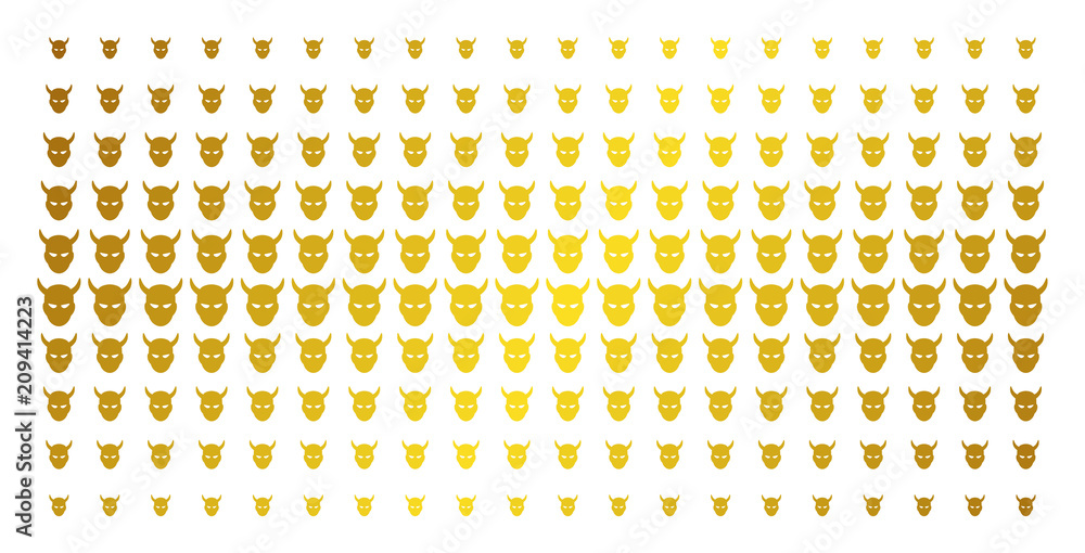 Daemon head icon gold colored halftone pattern. Vector daemon head ...