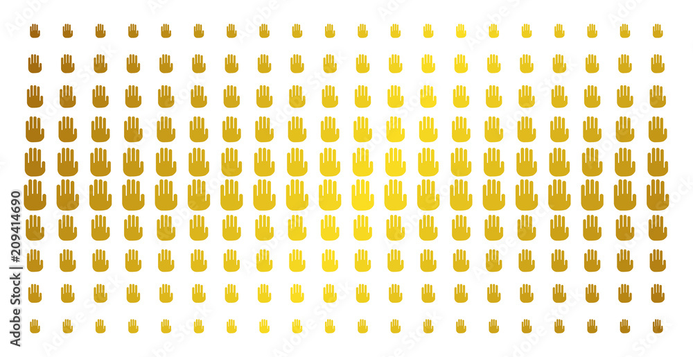 Stop hand icon gold halftone pattern. Vector stop hand symbols are ...