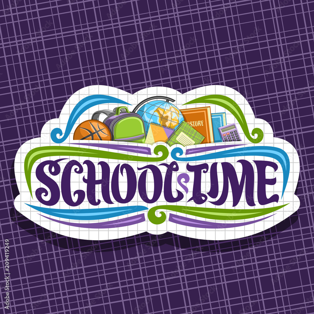 Vector logo for School, cut paper sign with basketball ball, green kids ...