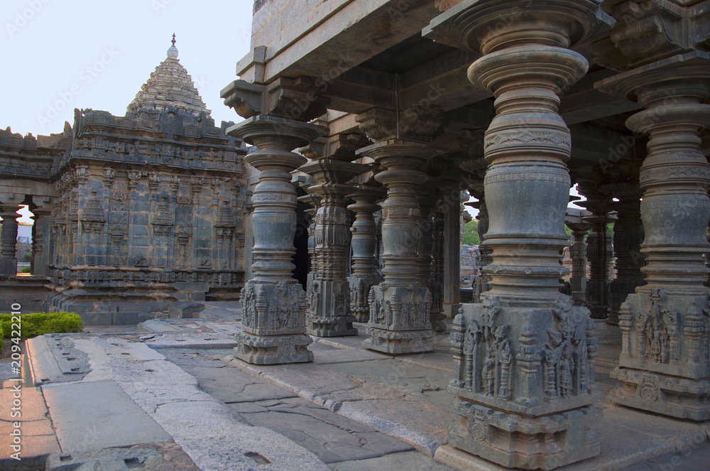 Carved pillars of the Mahadeva Temple, was built circa 1112 CE by ...