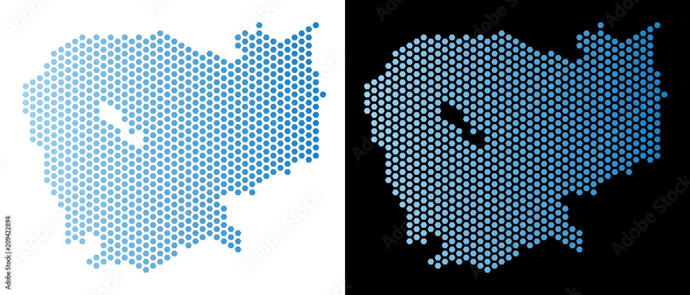 Hex Tile Cambodia map. Vector territorial scheme in light blue color ...