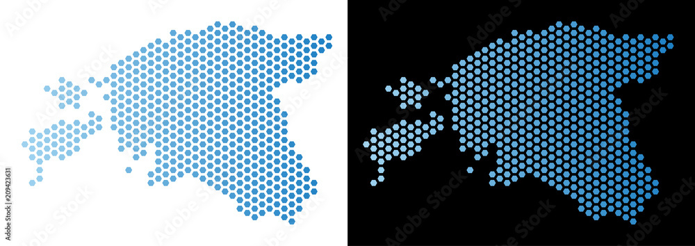 Hex-Tile Estonia map. Vector territorial scheme in light blue color ...