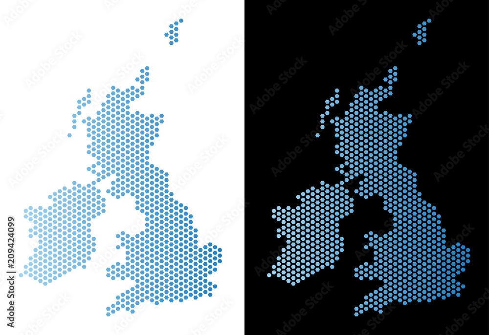 Hex Tile Great Britain and Ireland map. Vector territory scheme in ...