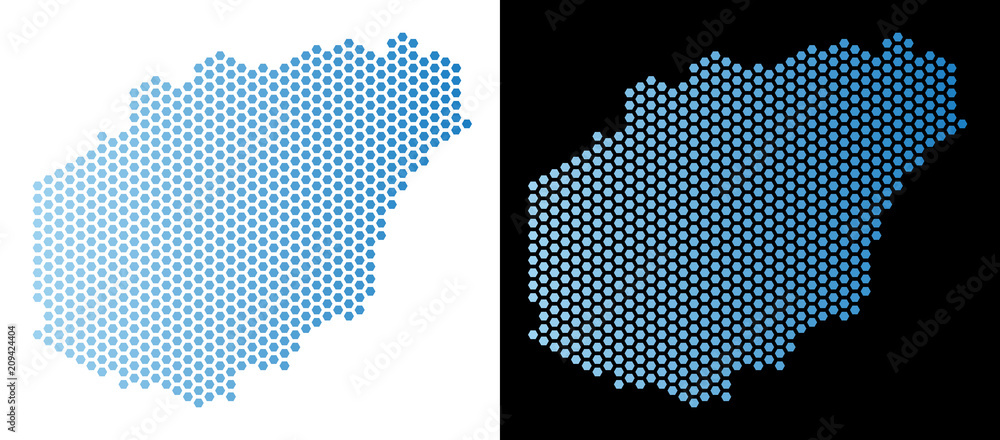 Hexagon Hainan Island map. Vector territory scheme in light blue color ...