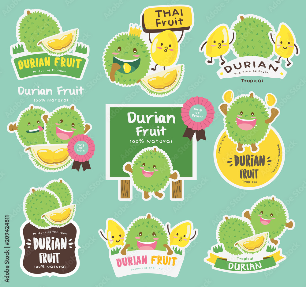 Cute Durian Vector 8 / Cute Durian Vector Packaging Design labels ...
