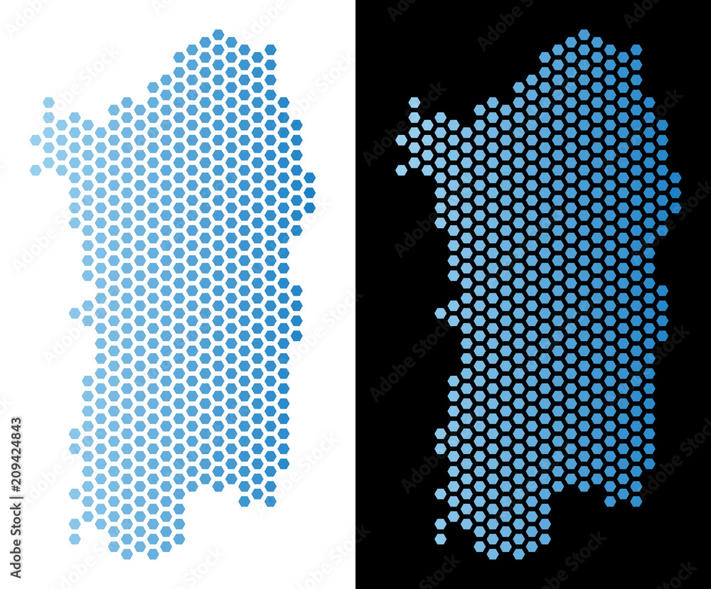 Hex-Tile Italian Sardinia Island map. Vector territorial plan in light ...