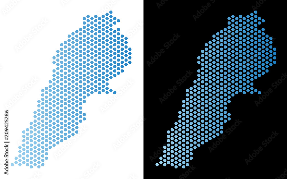 Hex-Tile Lebanon map. Vector territorial plan in light blue color with ...