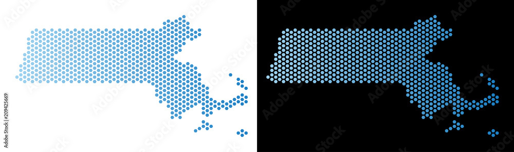 Hex-Tile Massachusetts State map. Vector territorial scheme in light ...