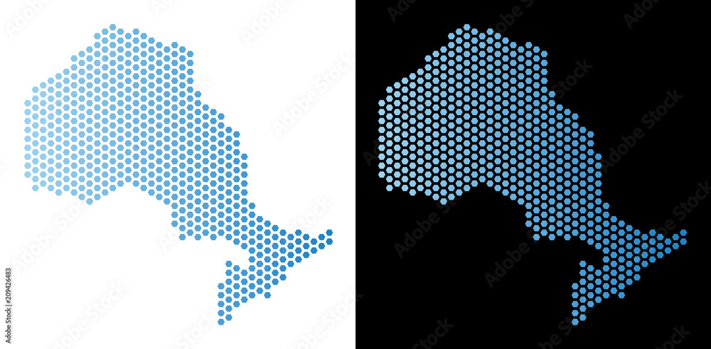 Hex-Tile Ontario Province map. Vector geographic plan in light blue ...