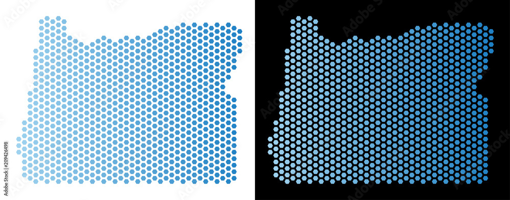 Hexagon Oregon State map. Vector territorial scheme in light blue color ...