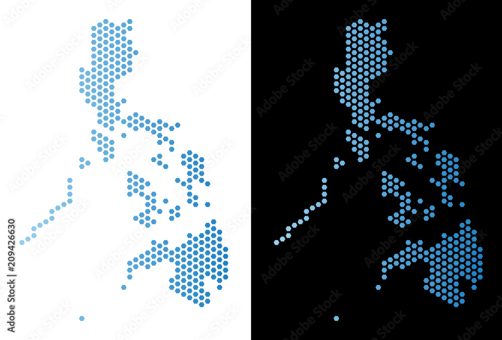 Hexagon Philippines map. Vector territorial scheme in light blue color ...