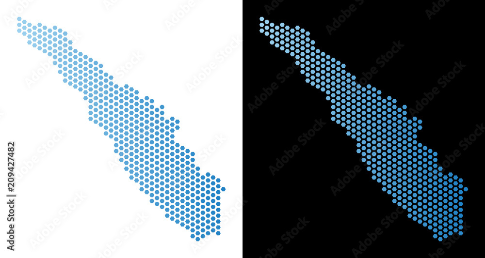 Hexagon Sumatra Island map. Vector territory plan in light blue color ...