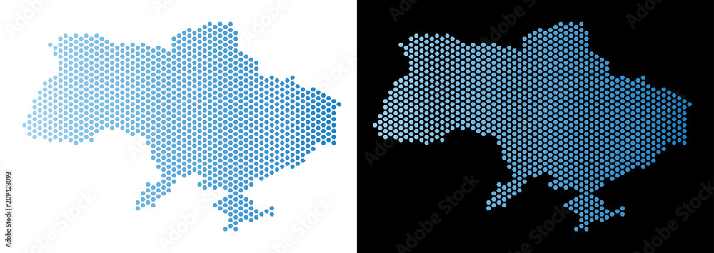 Hex Tile Ukraine map with Crimea. Vector territory plan in light blue ...