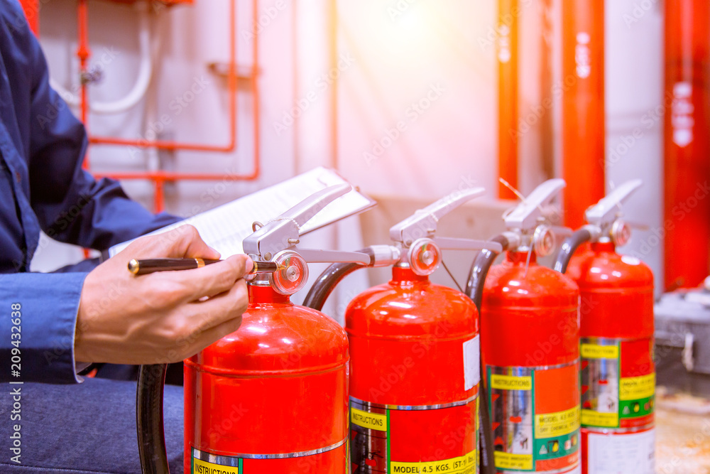 Engineer checking Industrial fire control system,Fire Alarm controller ...