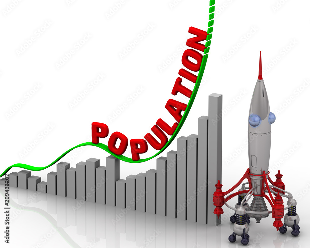 The graph of population growth. Graph of rapid growth with red word ...