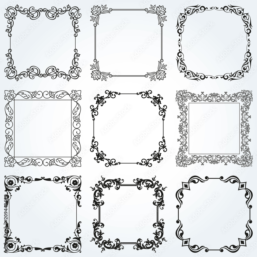 Decorative frames and borders square set vector Stock Vector | Adobe Stock