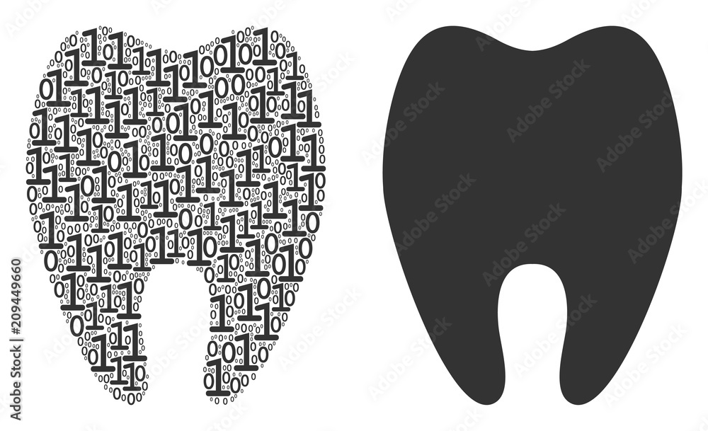 Tooth mosaic icon of one and zero digits in random sizes. Vector digit ...