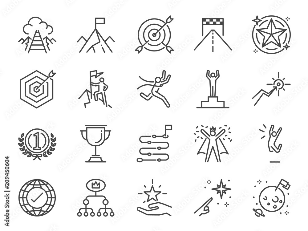 Goal and achievement icon set. Included the icons as achieve, success ...
