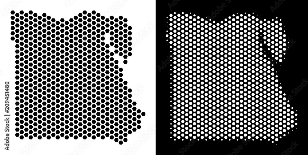 Hex-Tile Egypt map. Vector territorial plan in black and white variants ...
