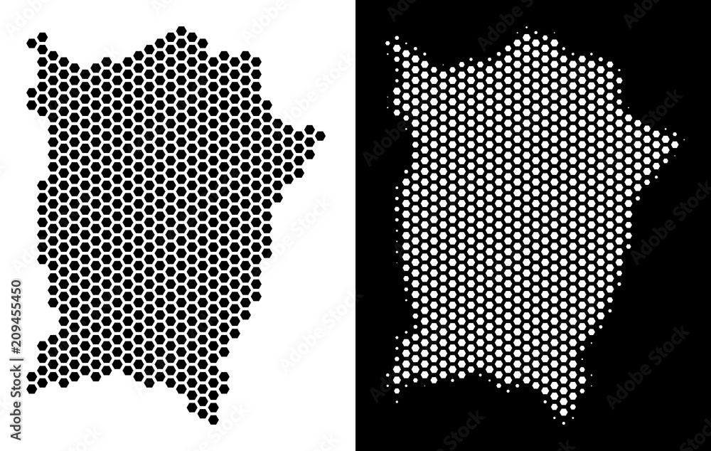 Hex-Tile Penang Island map. Vector territorial scheme in black and ...