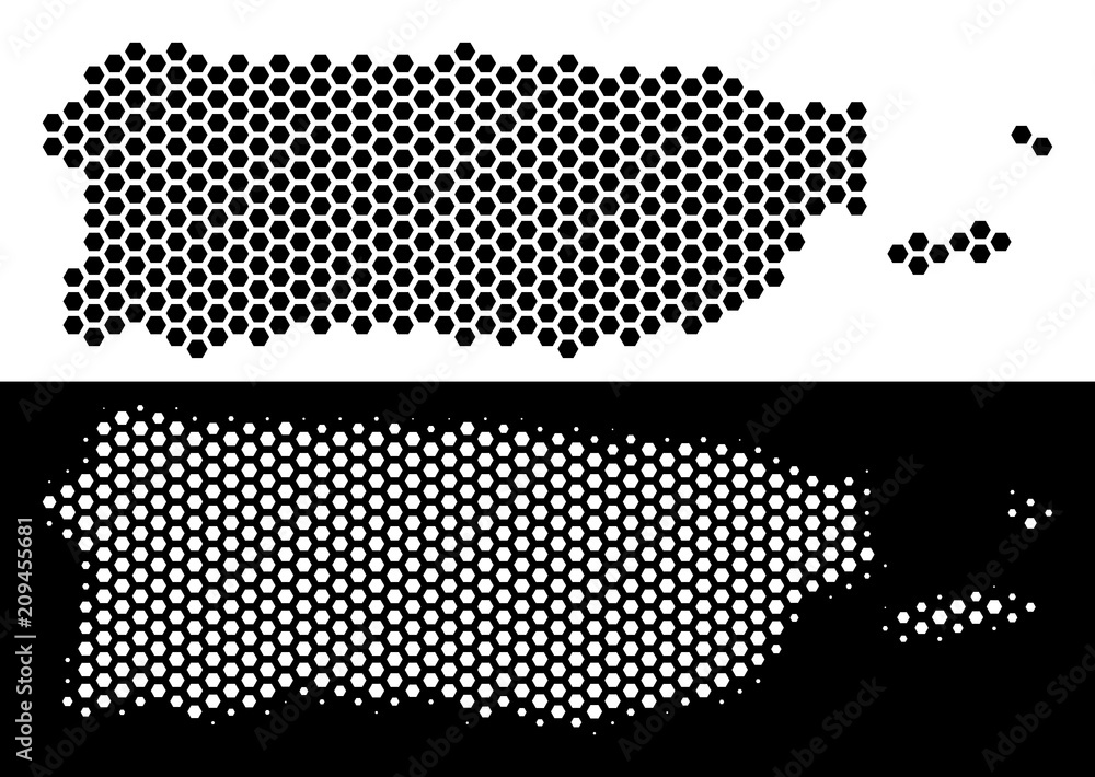 Hex Tile Puerto Rico map. Vector territory scheme in black and white ...