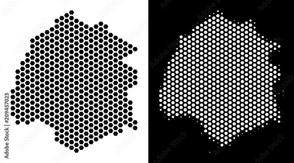 Hex-Tile Thassos Greek Island map. Vector territorial scheme in black ...