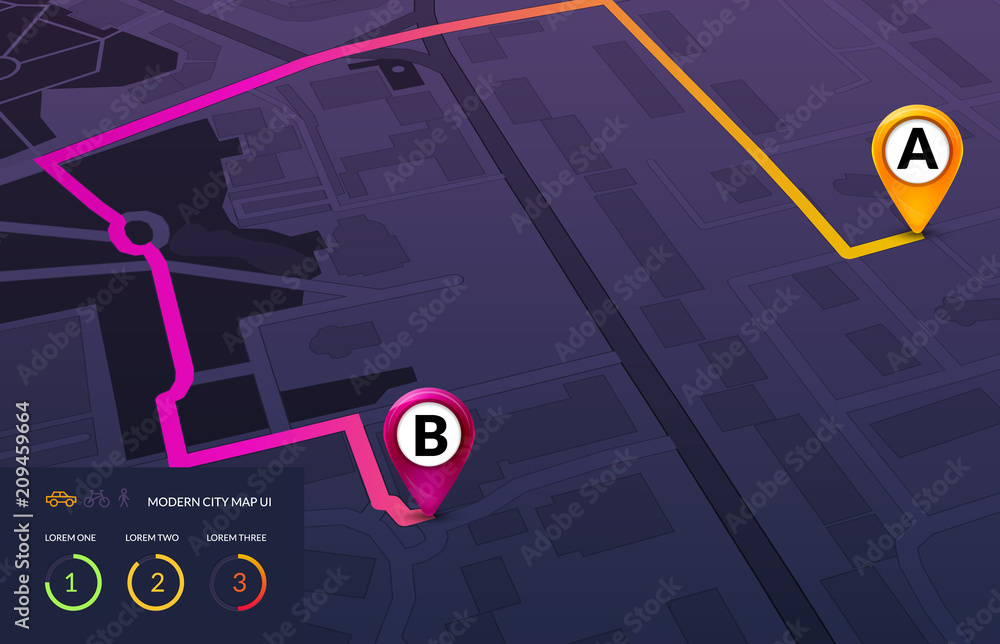 City map navigation infographic. Modern vector interface of street map ...