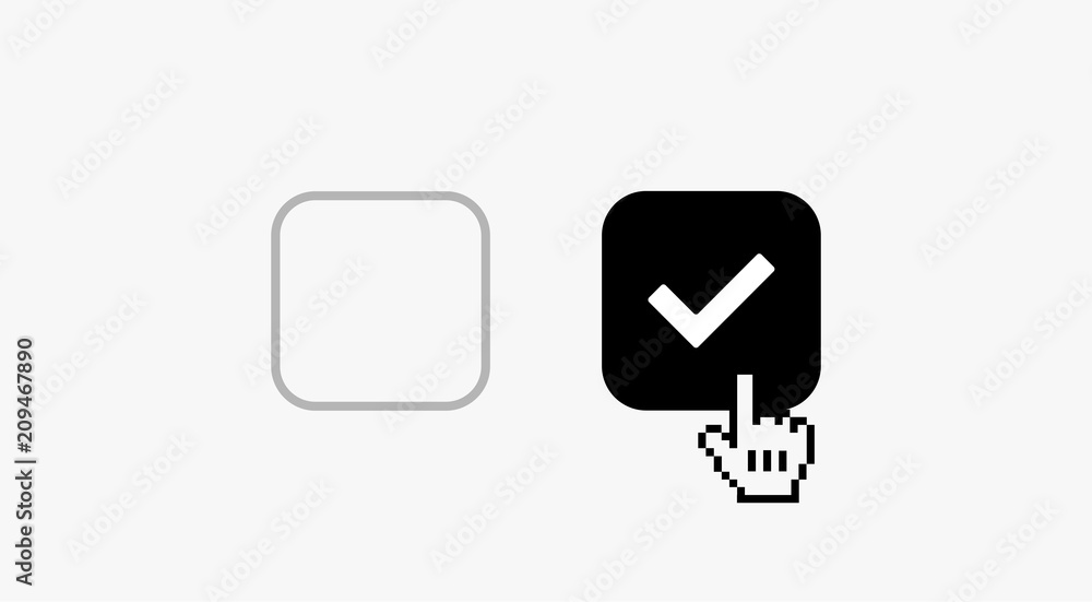 Check mark icons. User Interface flat tick box active mouse cursor ...