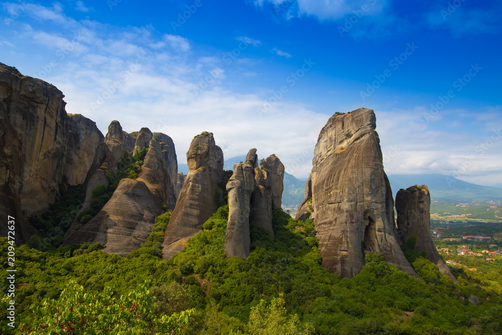 Mountain scenery with Meteora rocks and Monastery, landscape place of ...