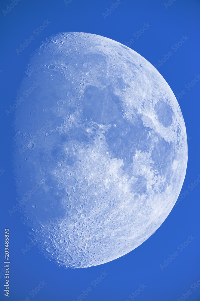 Waxing gibbous moon showing details of lunar surface. Stock Photo ...