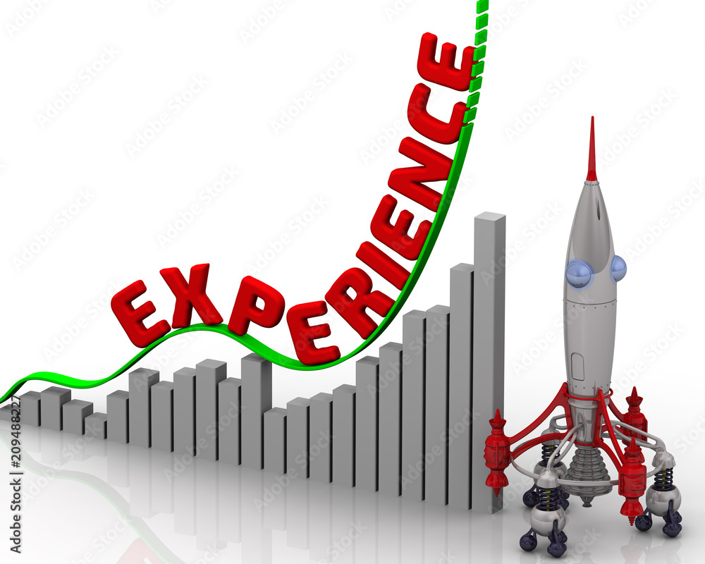 The graph of experience growth. Graph of rapid growth with red word ...