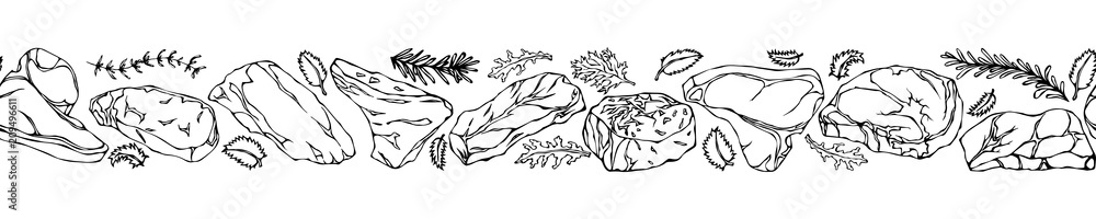 Ribbon of of Popular Steak Types.Steak House Restaurant Menu. Hand ...