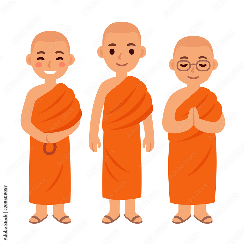 Cute cartoon Buddhist monks Stock Vector | Adobe Stock