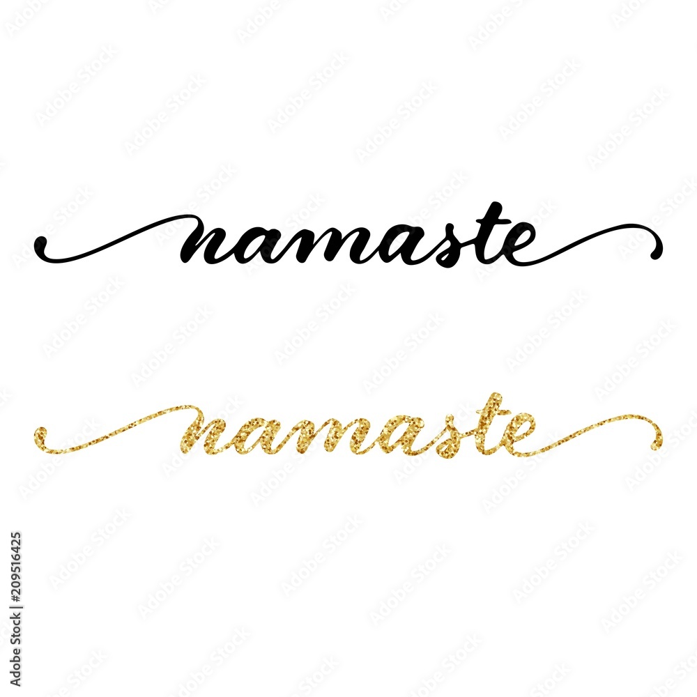 Namaste indian greeting, hand drawn lettering with golden glitter ...