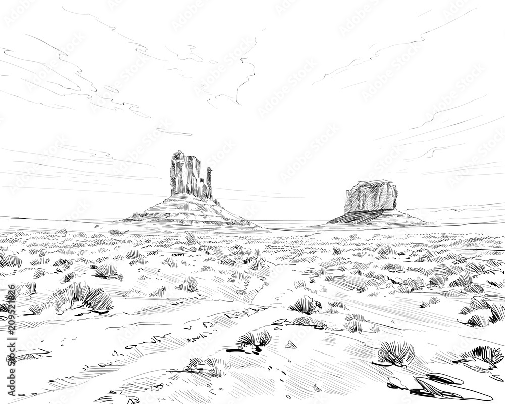 Desert of North America Arizona. Chihuahuan. Hand drawn sketch vector ...