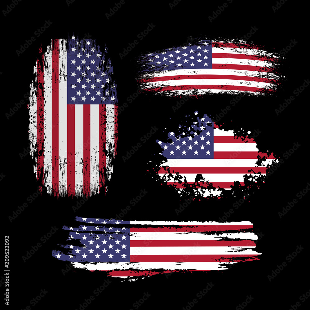 Vector set of american distress flags on black. Flags of USA Stock ...