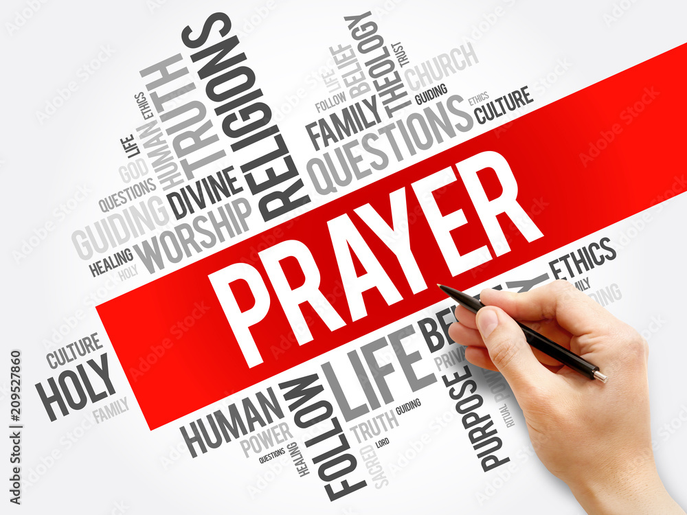 Prayer word cloud collage, religion concept background Stock Photo ...